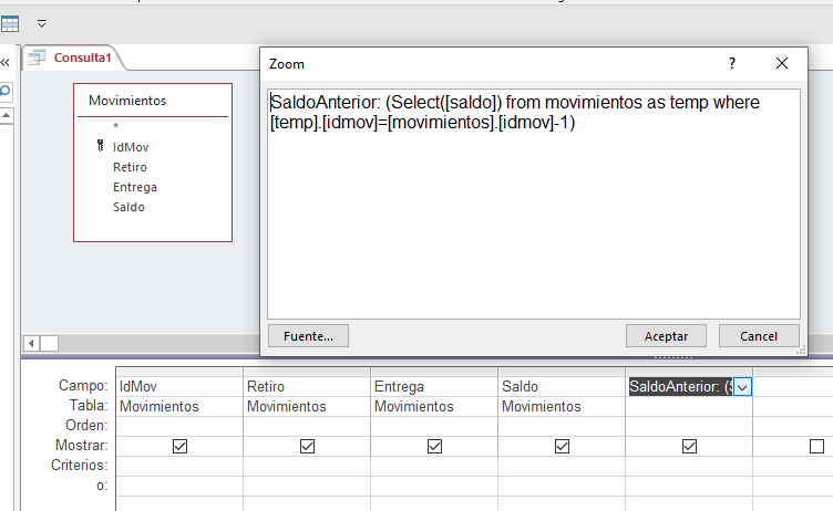 Como tomar el registro anterior en cadena en una consulta access ...