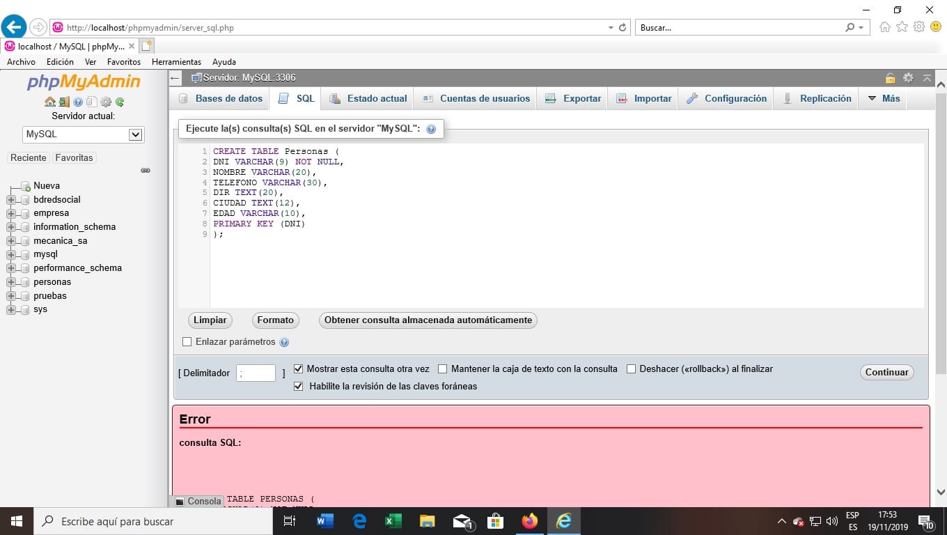 Error en la consulta SQL del php my admin - PHP - Todoexpertos.com