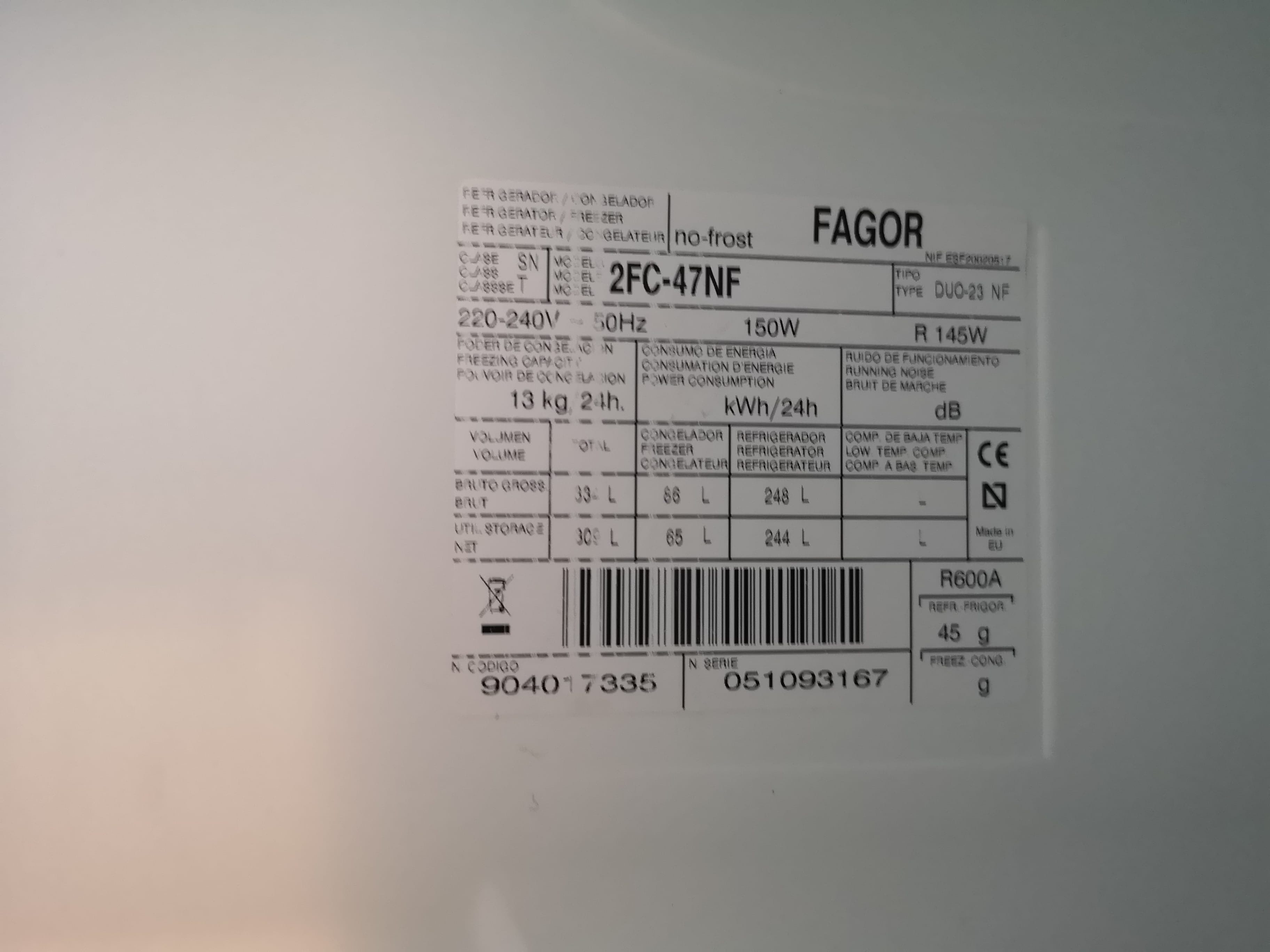 Hielo en evaporador del congelador Fagor 2FC-47 NF y alta frecuencia de encendido ...