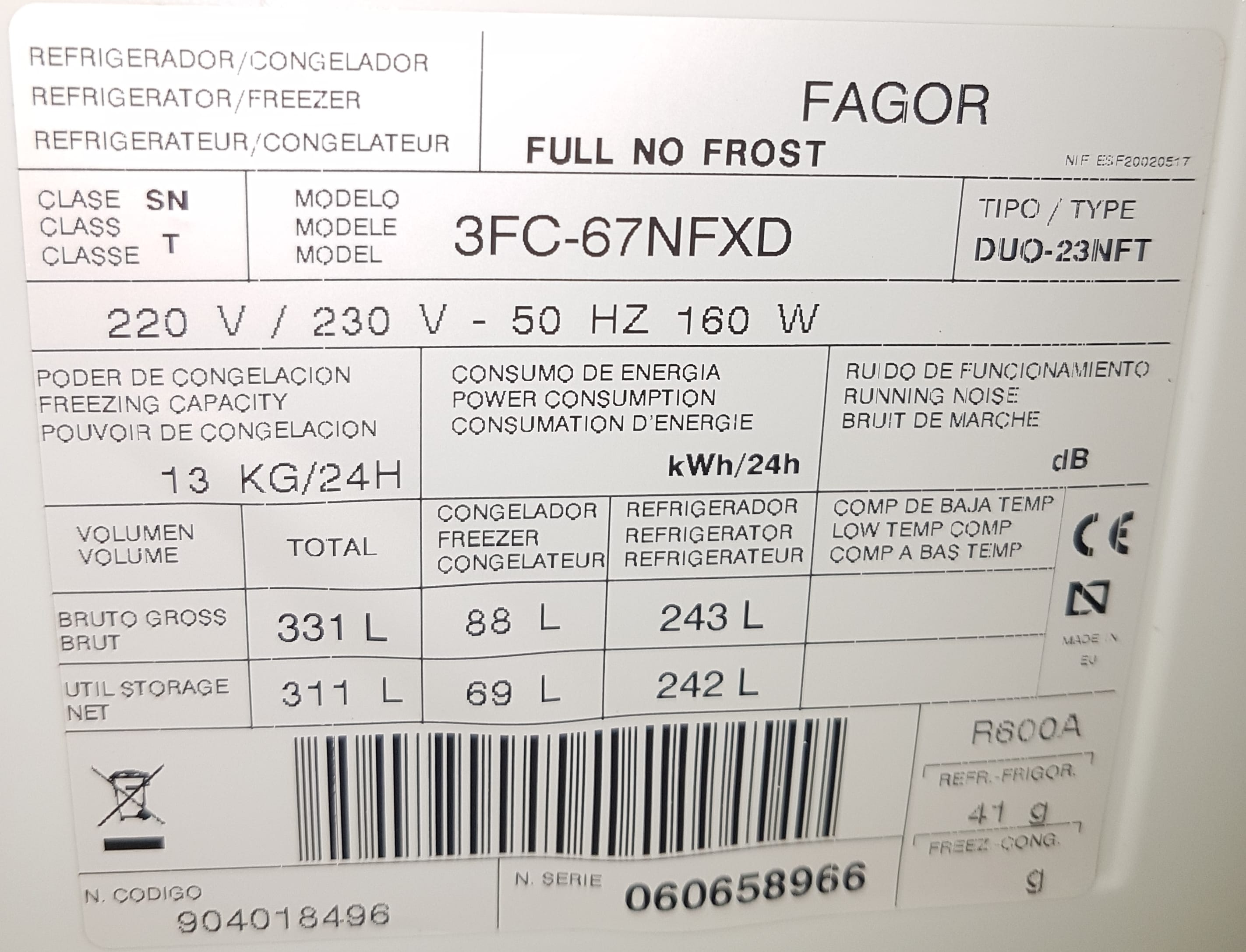 3FC-67NFXD Combi de FAGOR acs no deja programar, no enfría y si activo el superfrost al final en ...