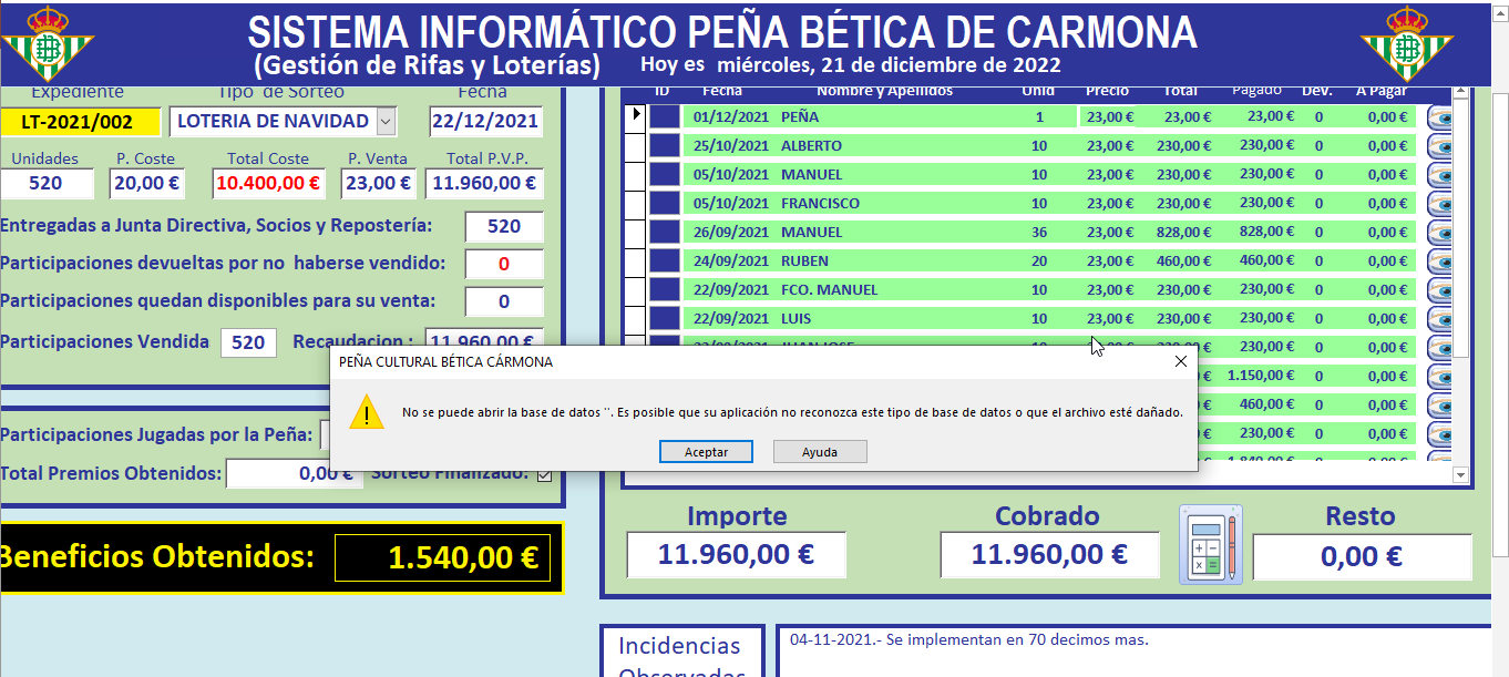 Error al modificar formulario "No se puede abrir la base de datos ...
