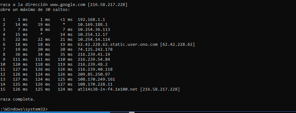 Estos resultados haciendo tracert a google son normales? - Internet ...