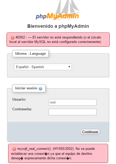 Wamp error #2002 al entrar en phpmyadmin - MySQL - Todoexpertos.com