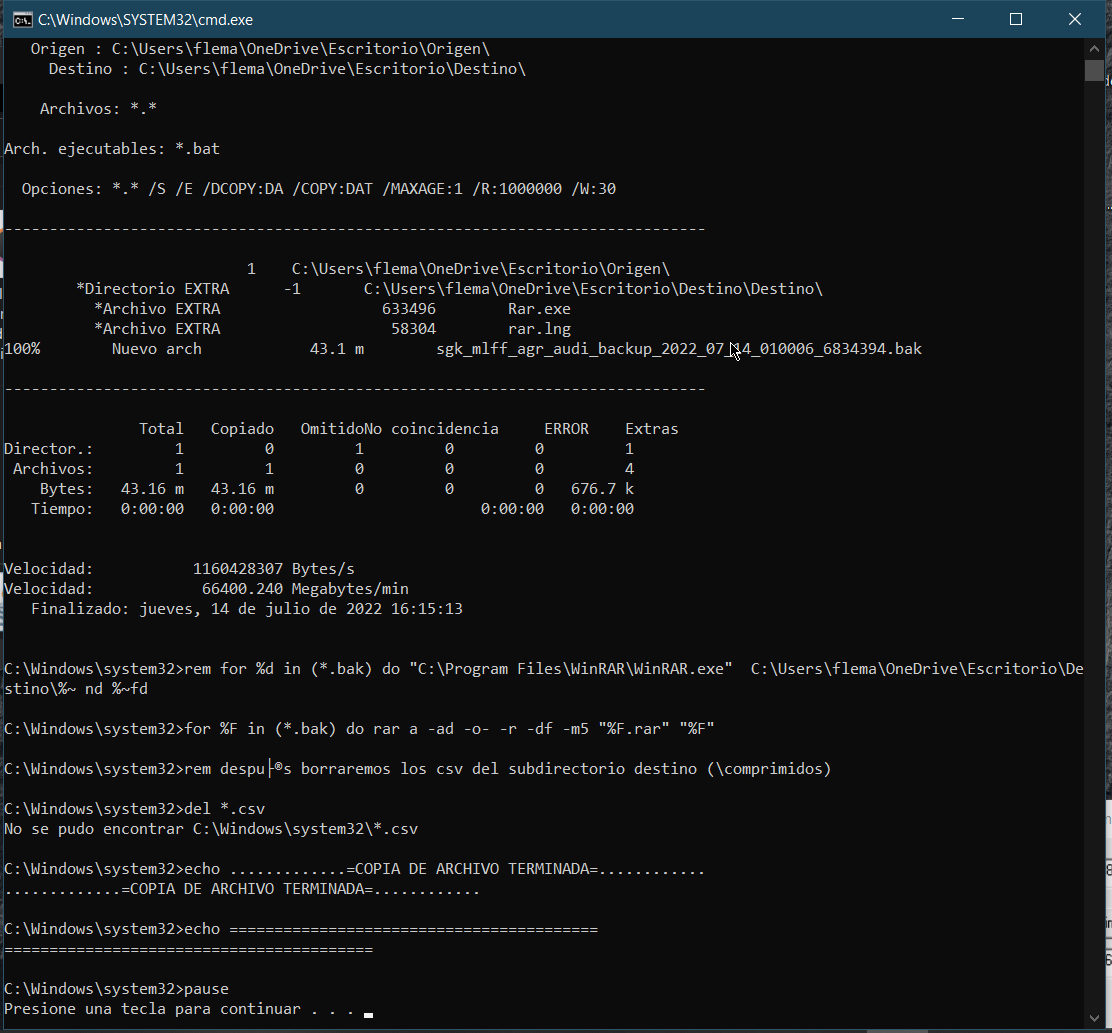 Copia de seguridad .bat con winrar - MS-DOS - Todoexpertos.com